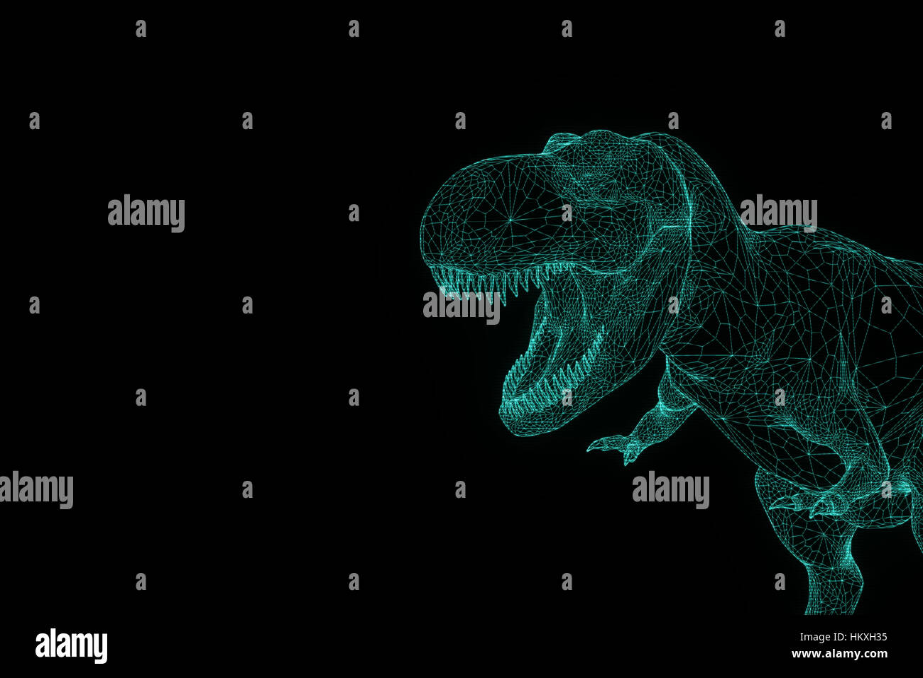 Dinosaur TRex in Hologram Wireframe Style. Nice 3D Rendering Stock ...