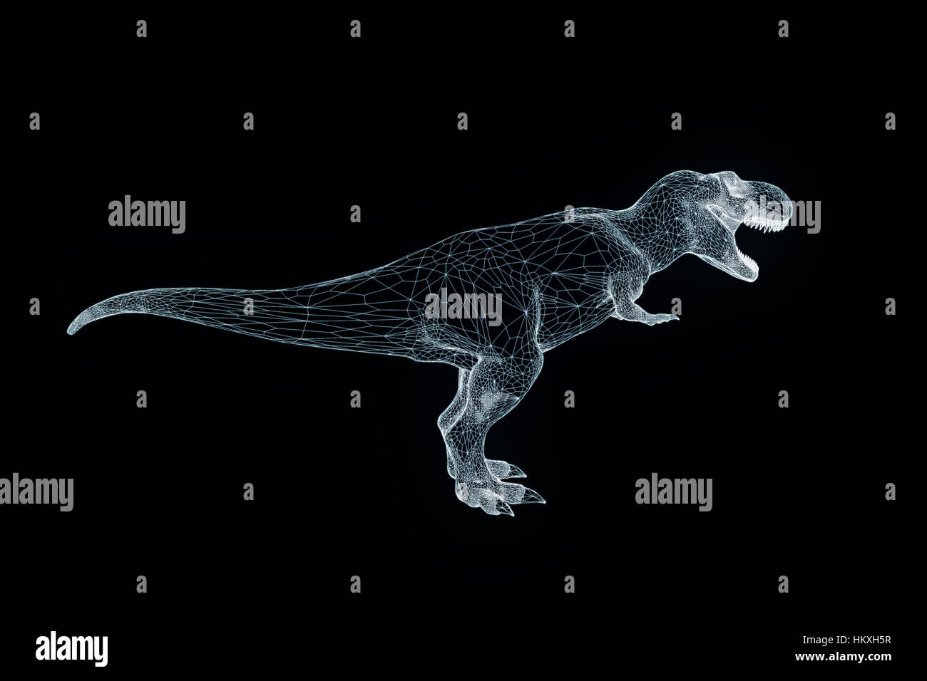 Dinosaur TRex in Hologram Wireframe Style. Nice 3D Rendering Stock ...