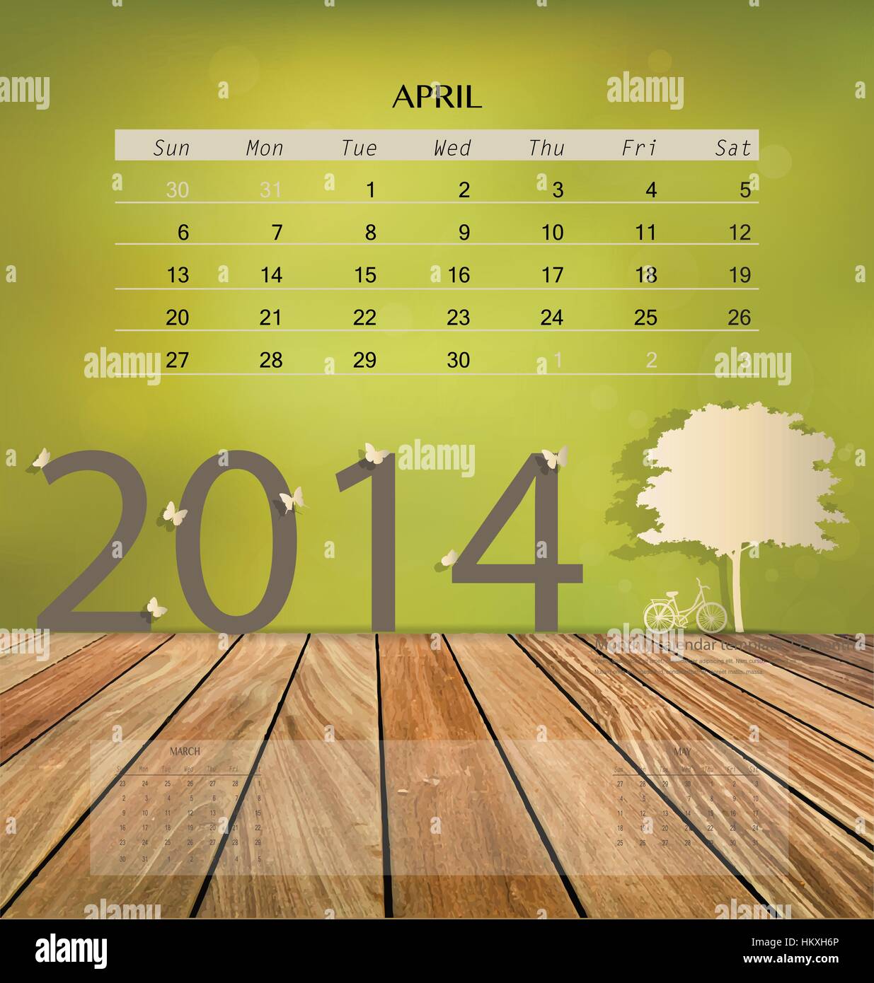 2014 calendar, monthly calendar template for April. Vector illustration ...