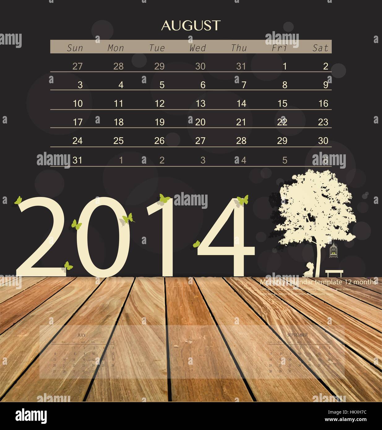 2014 calendar, monthly calendar template for August. Vector ...