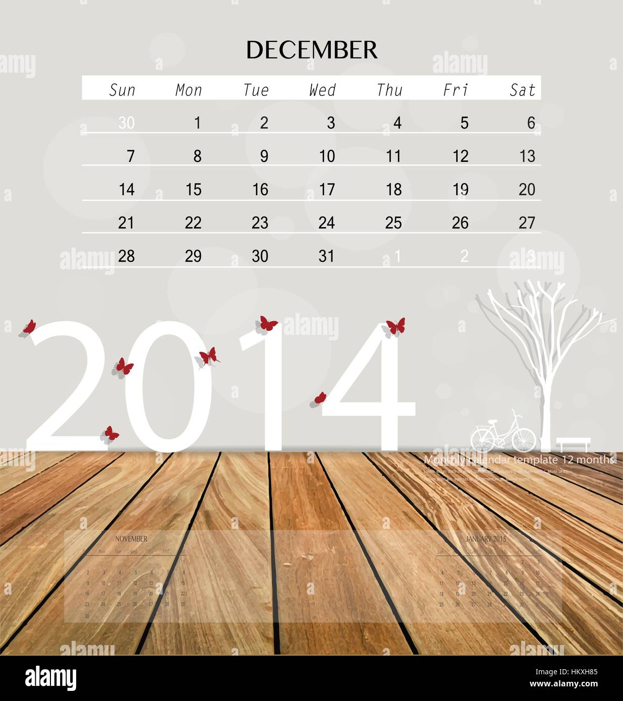 2014 calendar, monthly calendar template for December. Vector ...