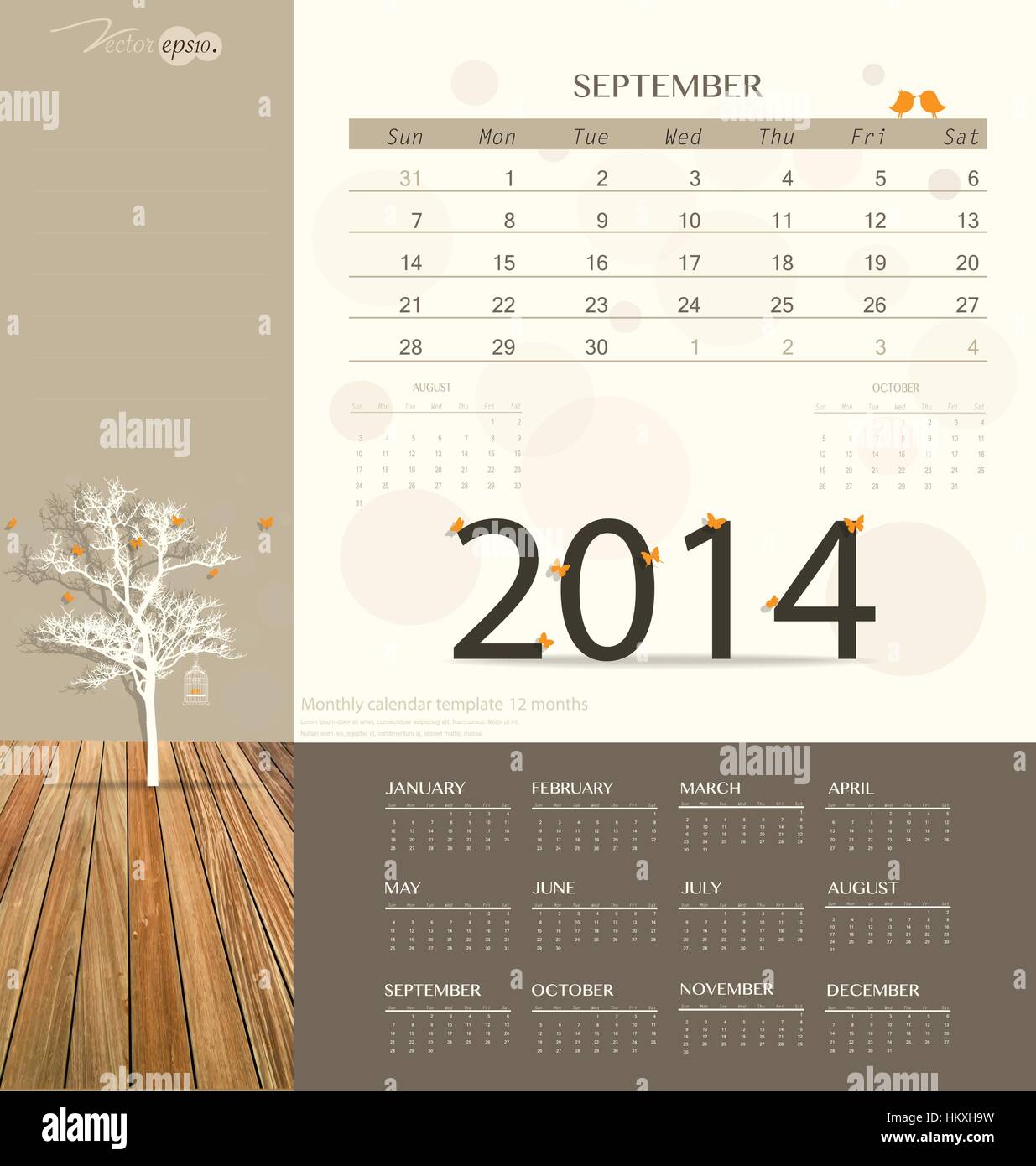 2014 calendar, monthly calendar template for September. Vector ...