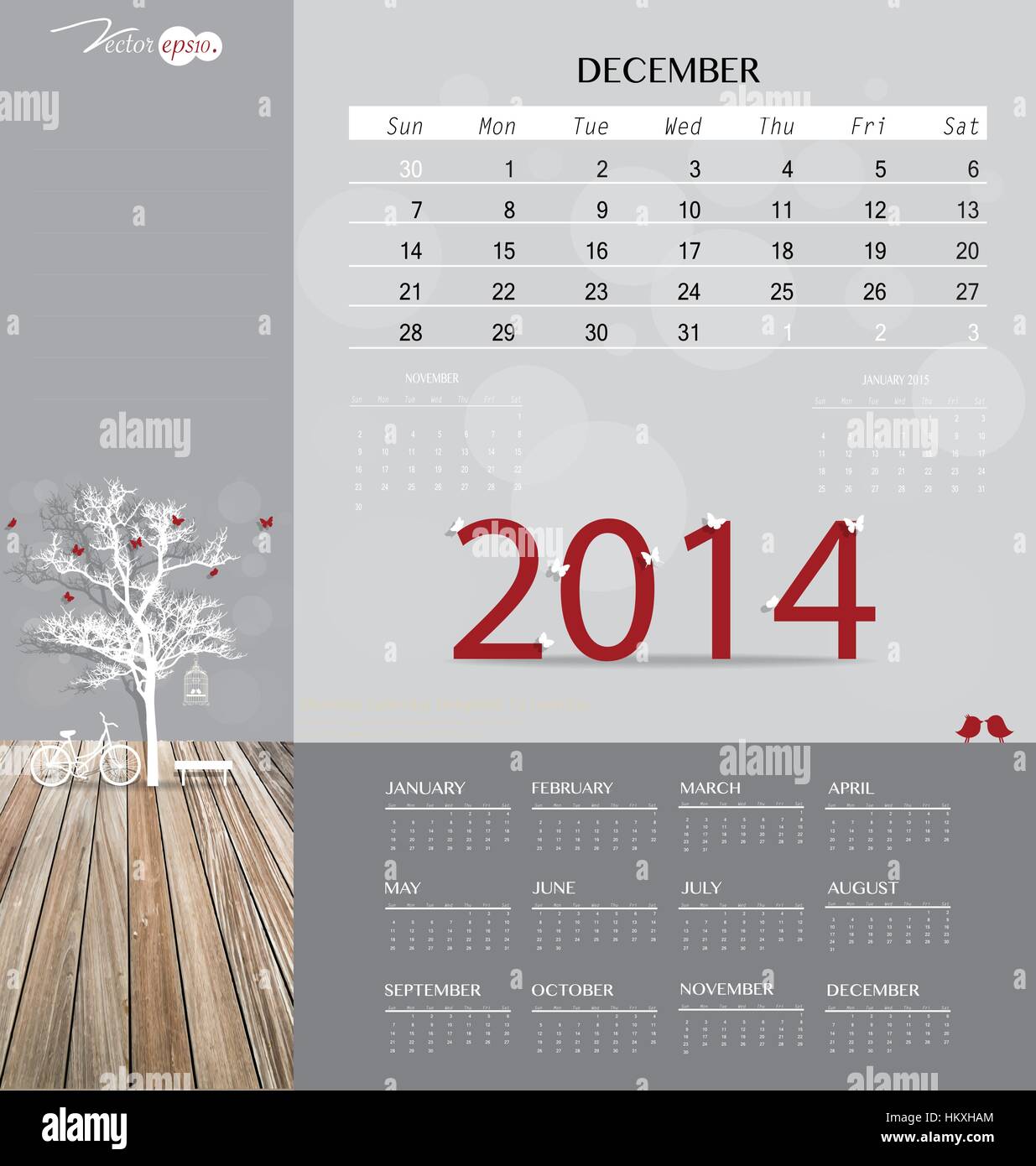 2014 calendar, monthly calendar template for December. Vector ...