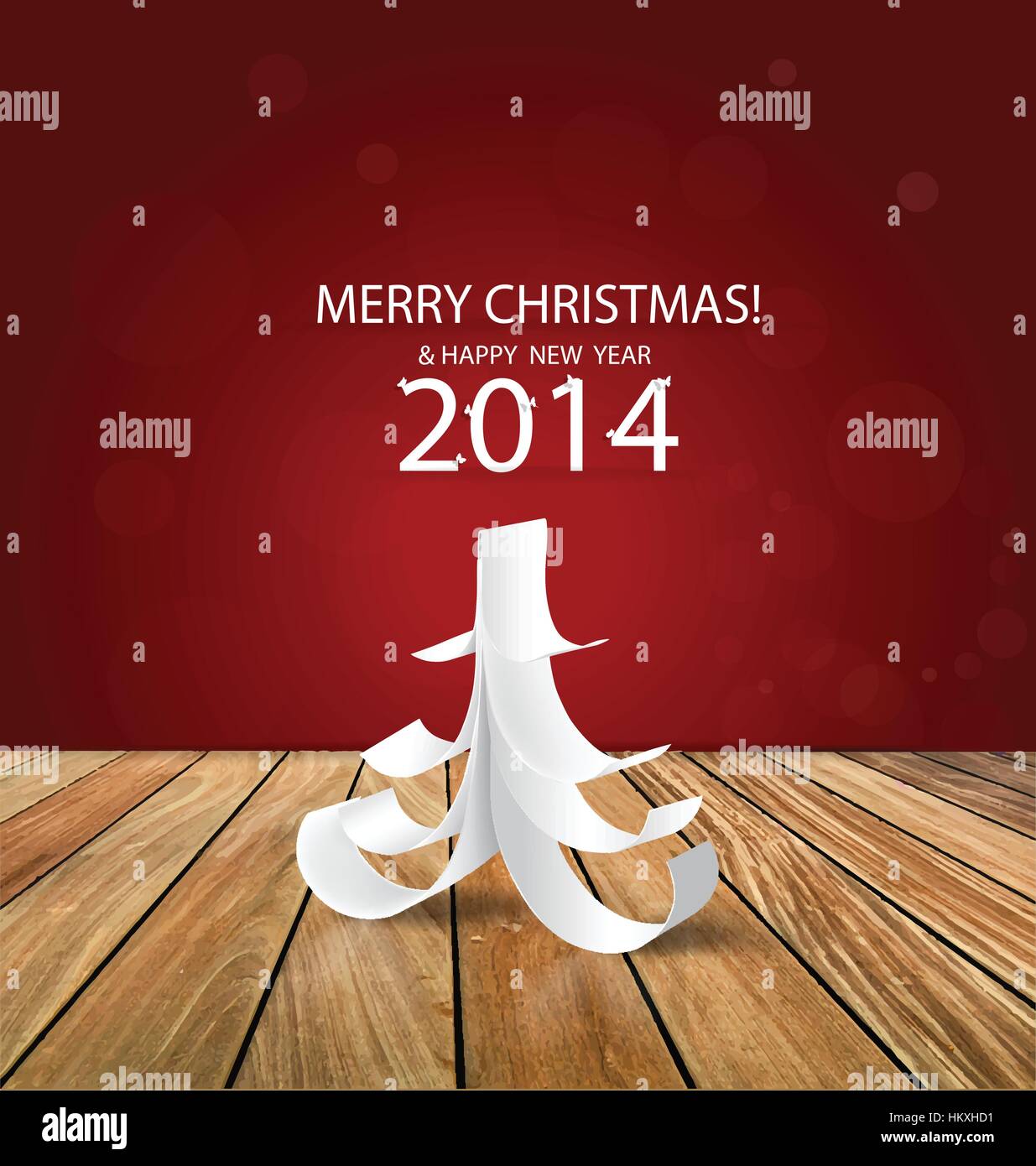 Merry Christmas greeting card with origami Christmas tree, vector ...