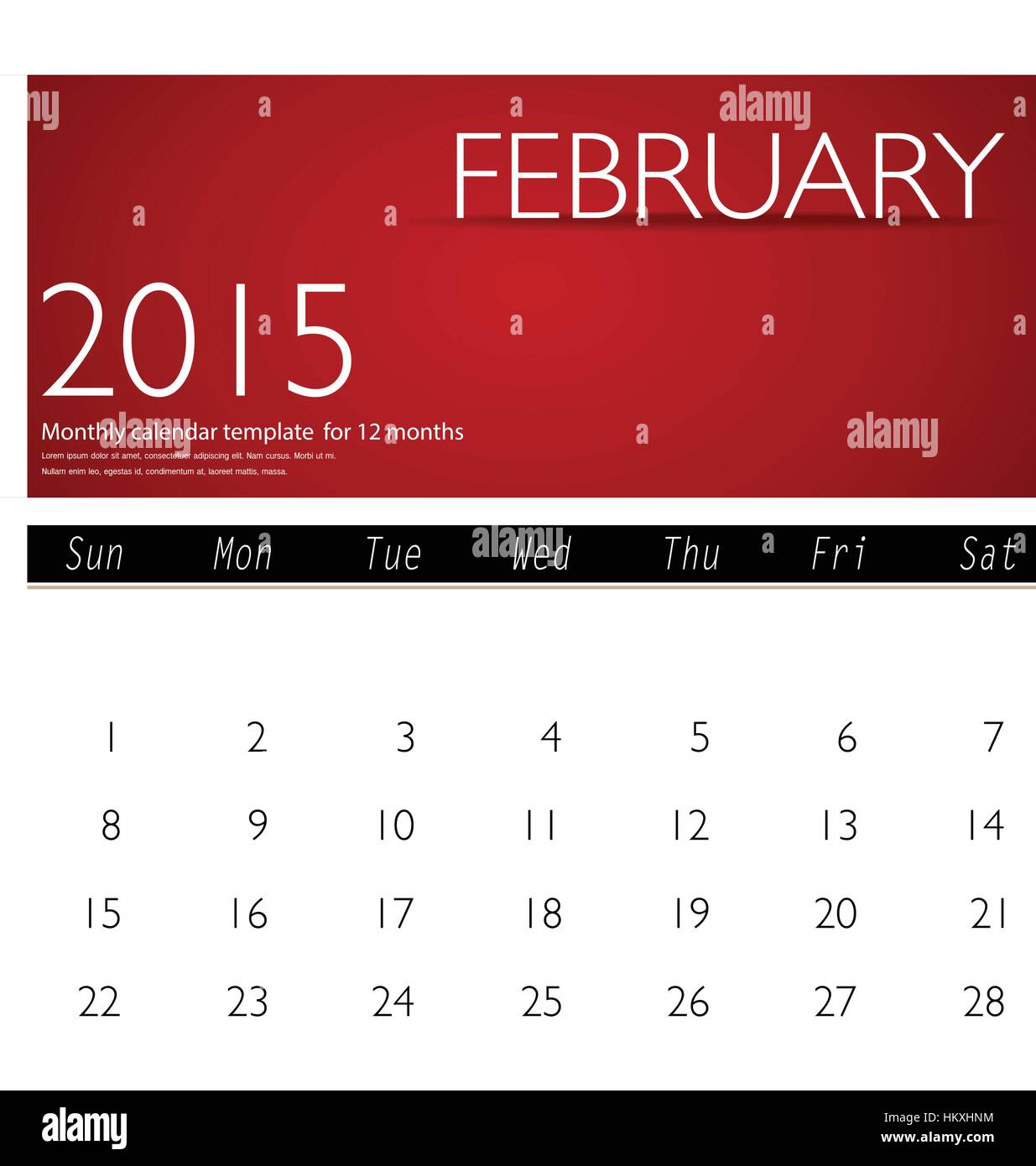 Simple 2015 calendar, February. Vector illustration Stock Vector Image ...