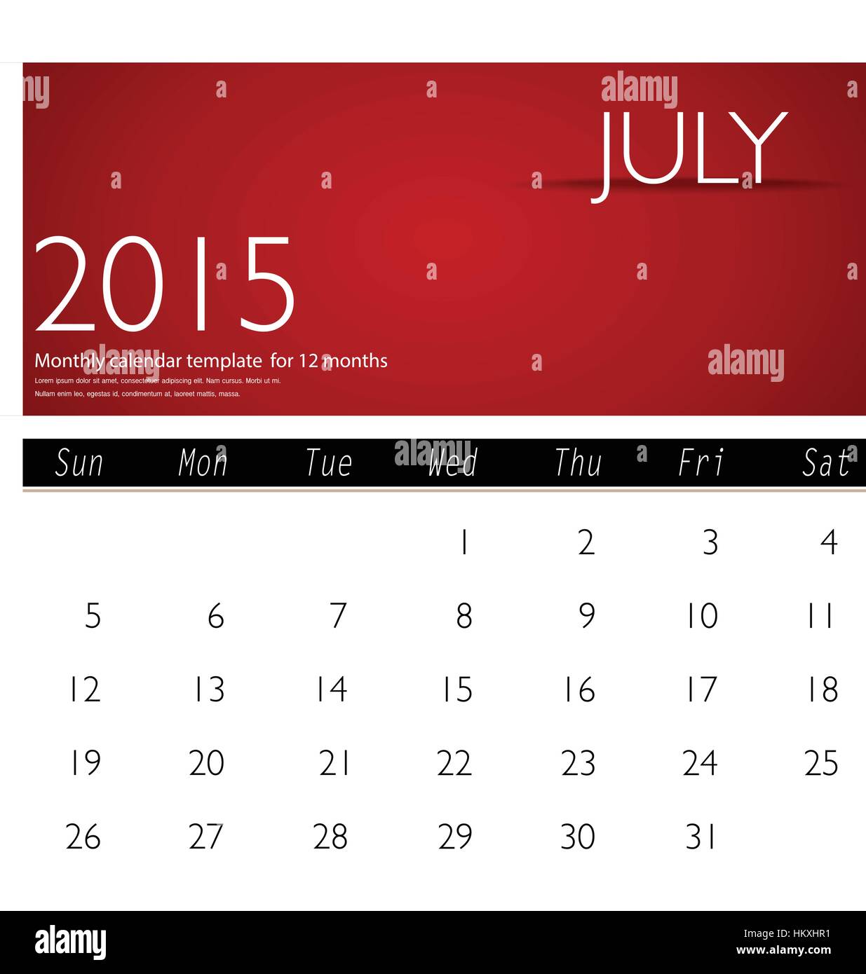 Simple 2015 calendar, July. Vector illustration Stock Vector Image ...