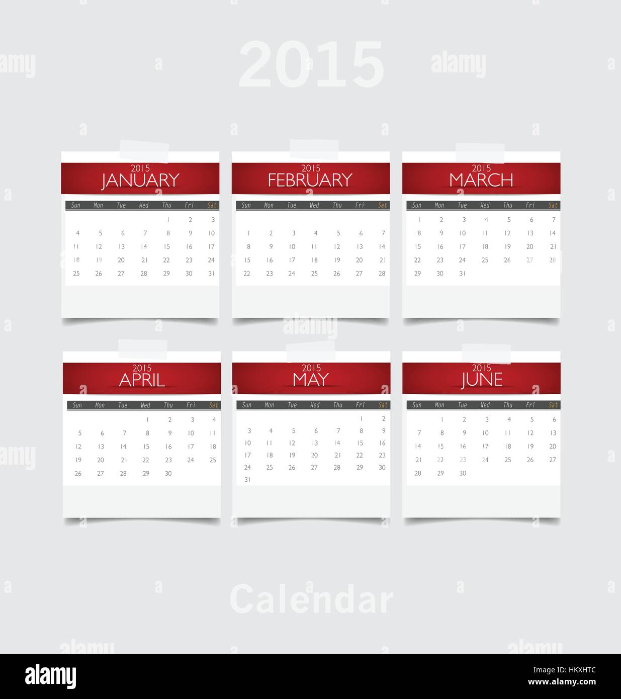 Simple 2015 year calendar (January, February, March, April, May, June ...