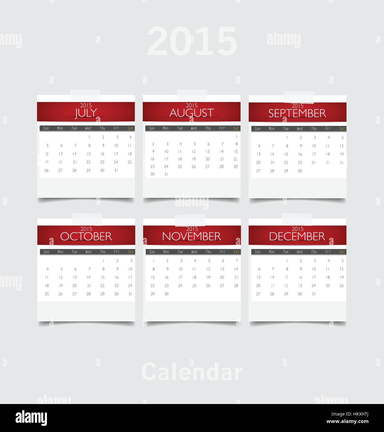 Simple 2015 year calendar (July, August, September, October, November ...