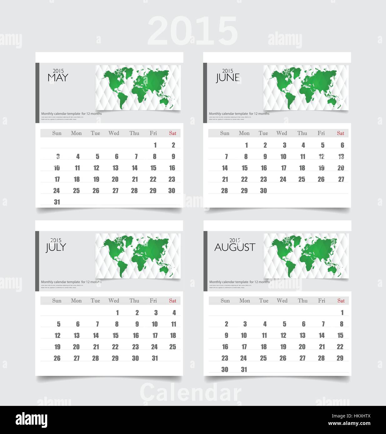Simple 2015 year calendar (May, June, July, August). Vector ...