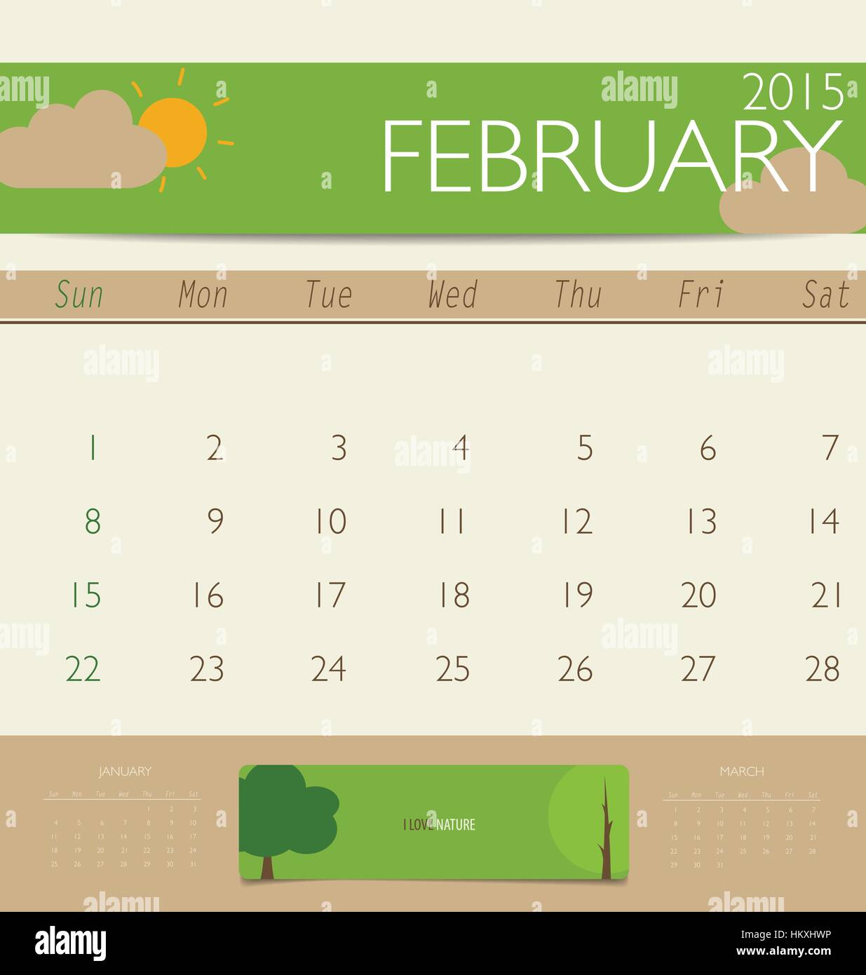 2015 calendar, monthly calendar template for February. Vector ...