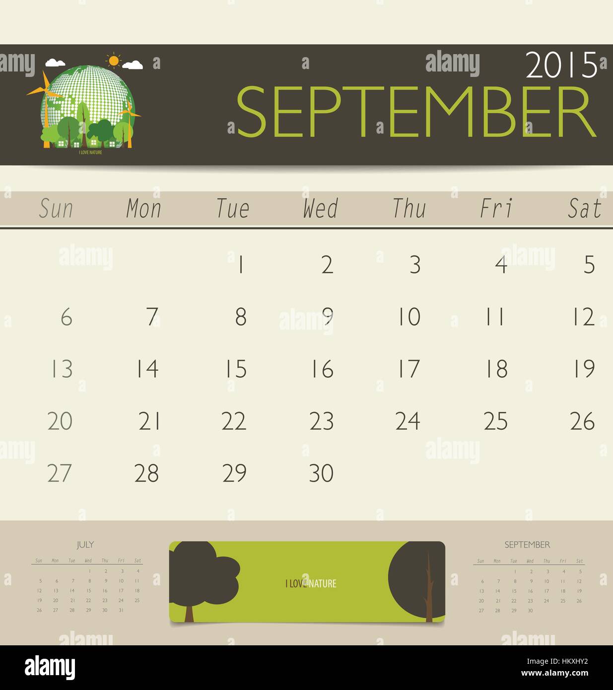 2015 calendar, monthly calendar template for September. Vector ...
