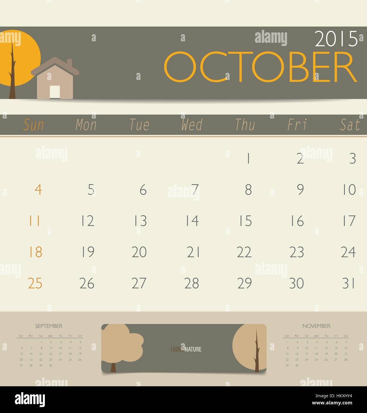 2015 calendar, monthly calendar template for October. Vector ...