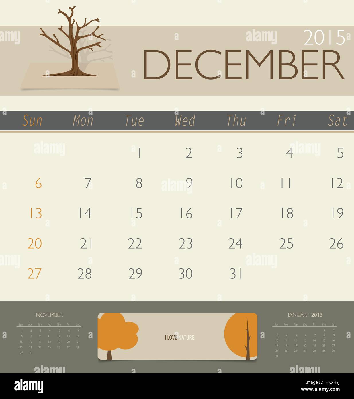 2015 calendar, monthly calendar template for December. Vector ...