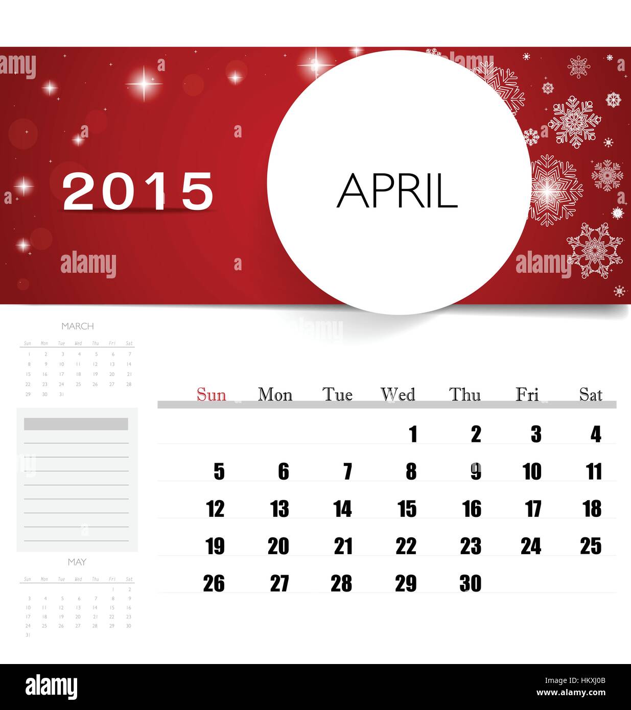 2015 calendar, monthly calendar template for April. Vector illustration ...