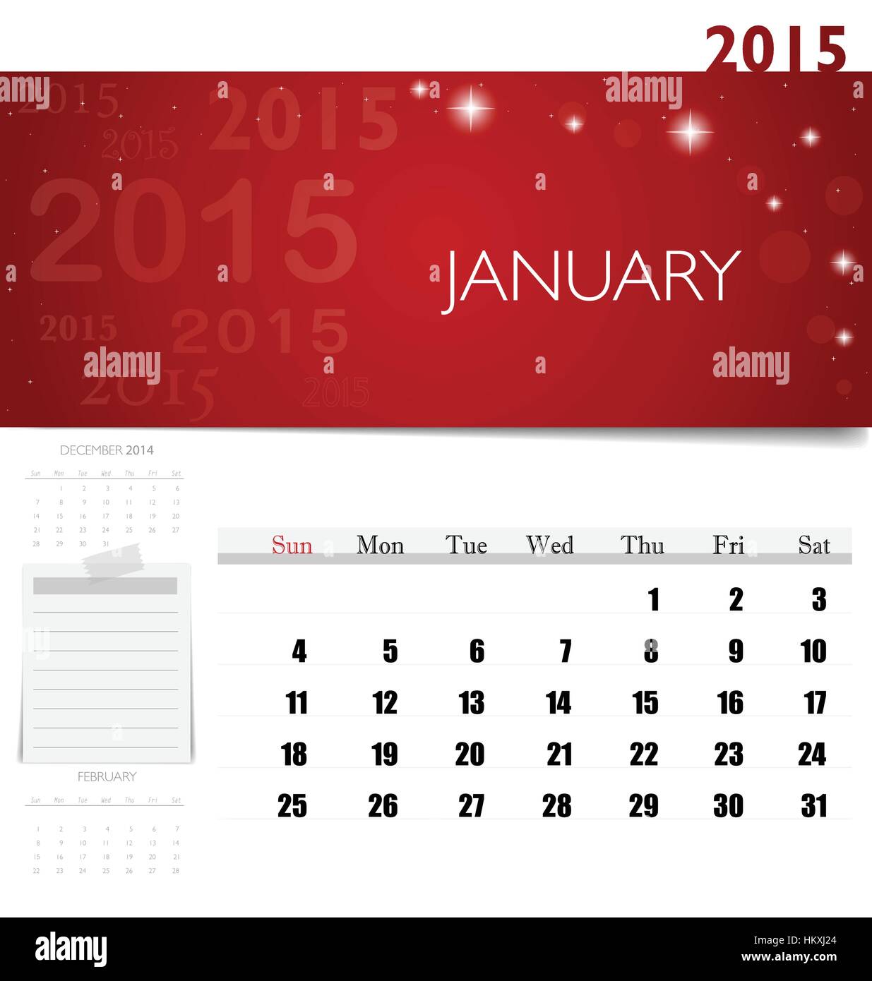 2015 calendar, monthly calendar template for January. Vector ...