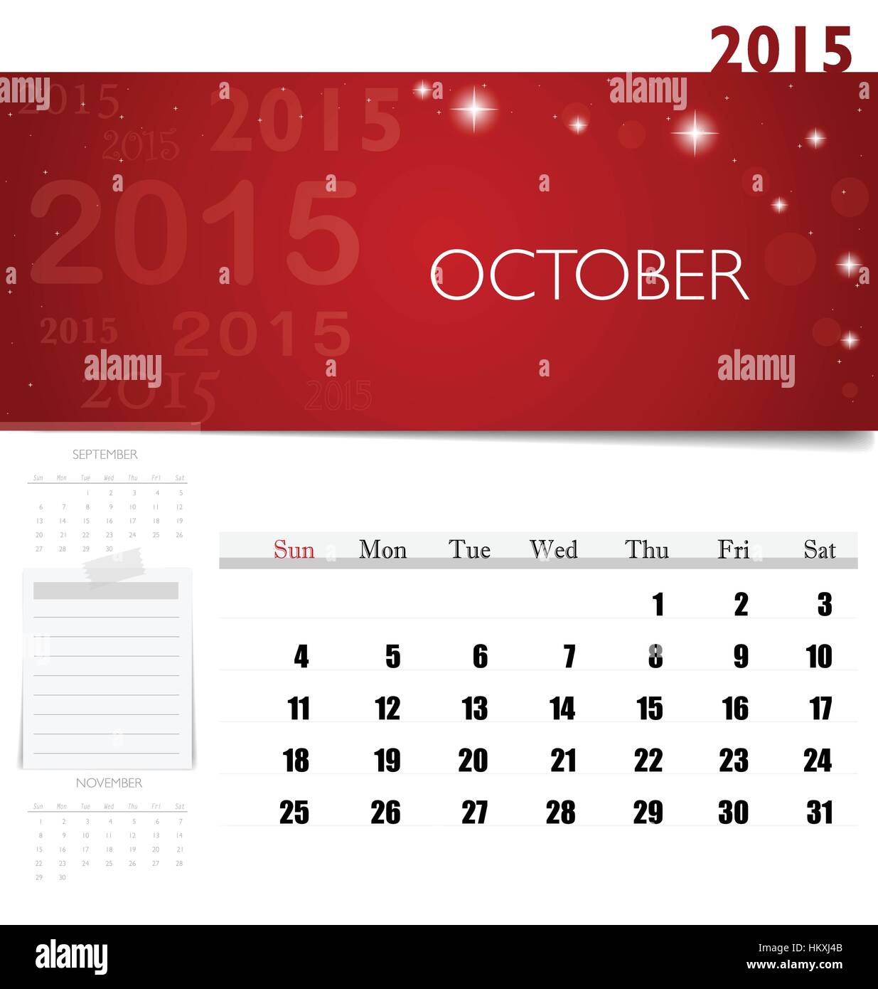 2015 calendar, monthly calendar template for October. Vector ...