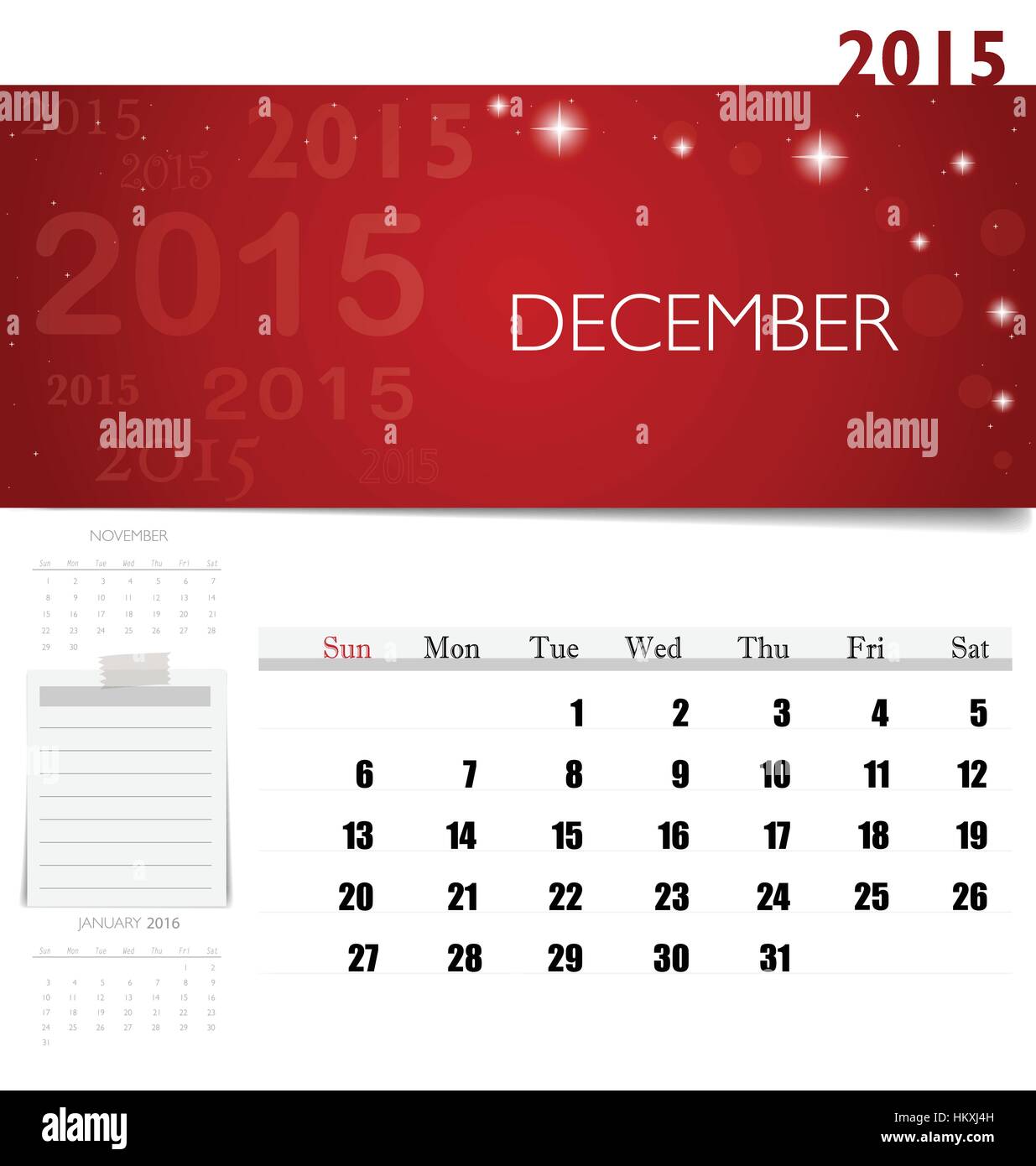 2015 calendar, monthly calendar template for December. Vector ...
