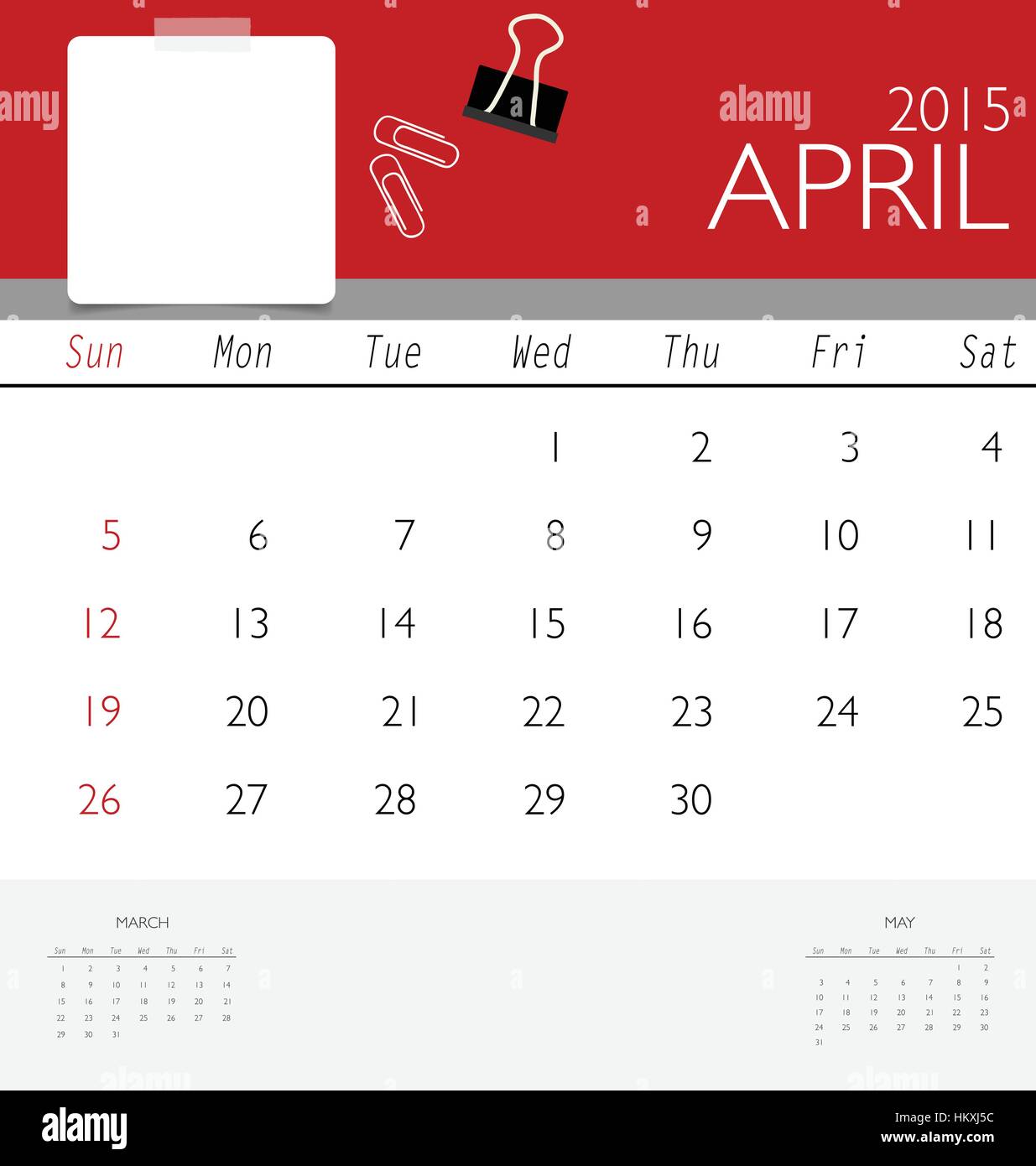 2015 calendar, monthly calendar template for April. Vector illustration ...