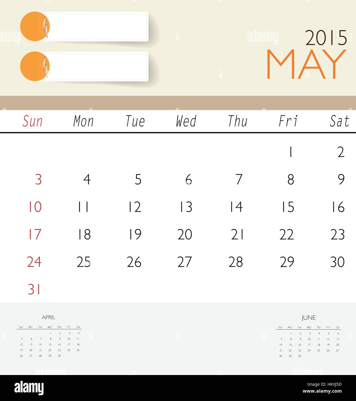 2015 calendar, monthly calendar template for May. Vector illustration ...