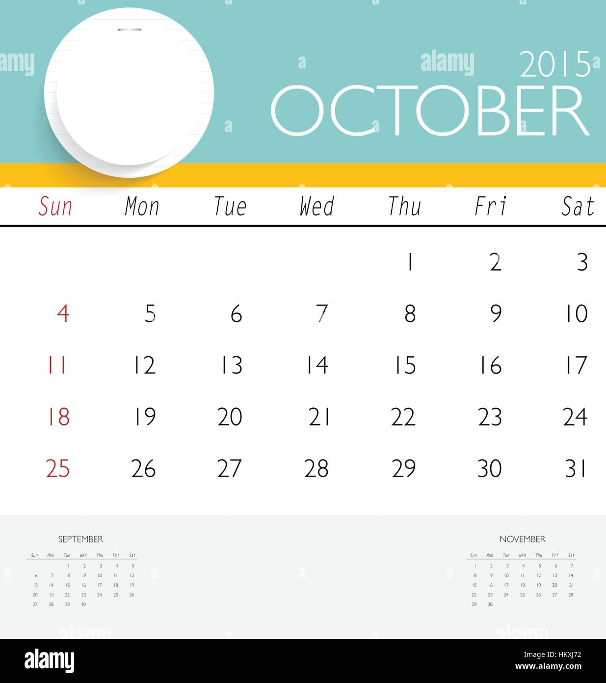 2015 calendar, monthly calendar template for October. Vector ...