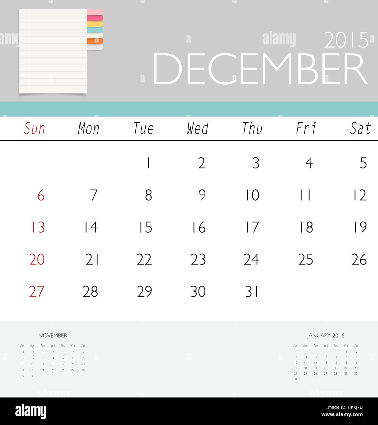 2015 calendar, monthly calendar template for December. Vector ...