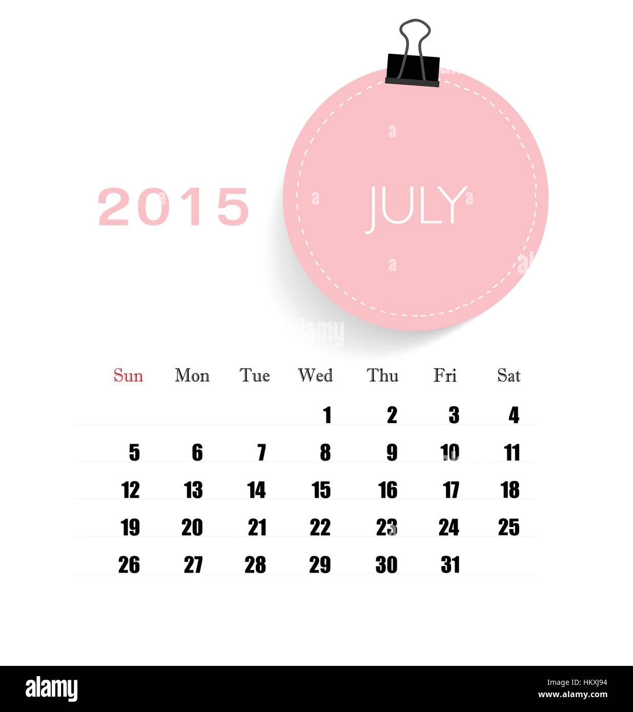 2015 calendar, monthly calendar template for July. Vector illustration ...