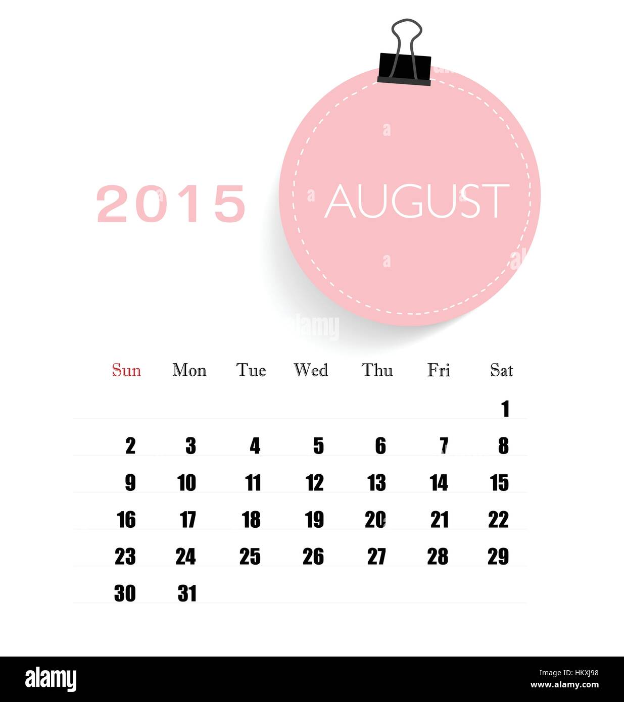 2015 calendar, monthly calendar template for August. Vector ...