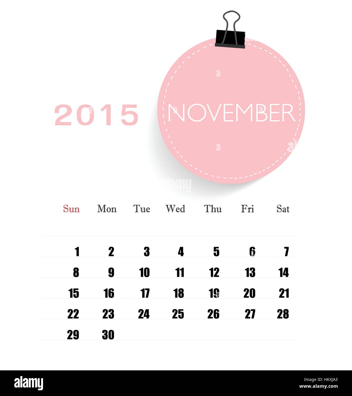 2015 calendar, monthly calendar template for November. Vector ...