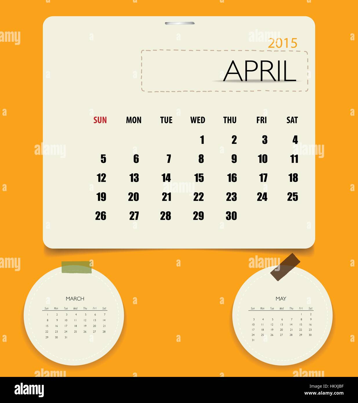 2015 calendar, monthly calendar template for April. Vector illustration ...