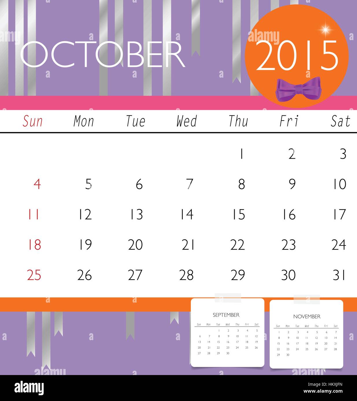 2015 calendar, monthly calendar template for October. Vector ...