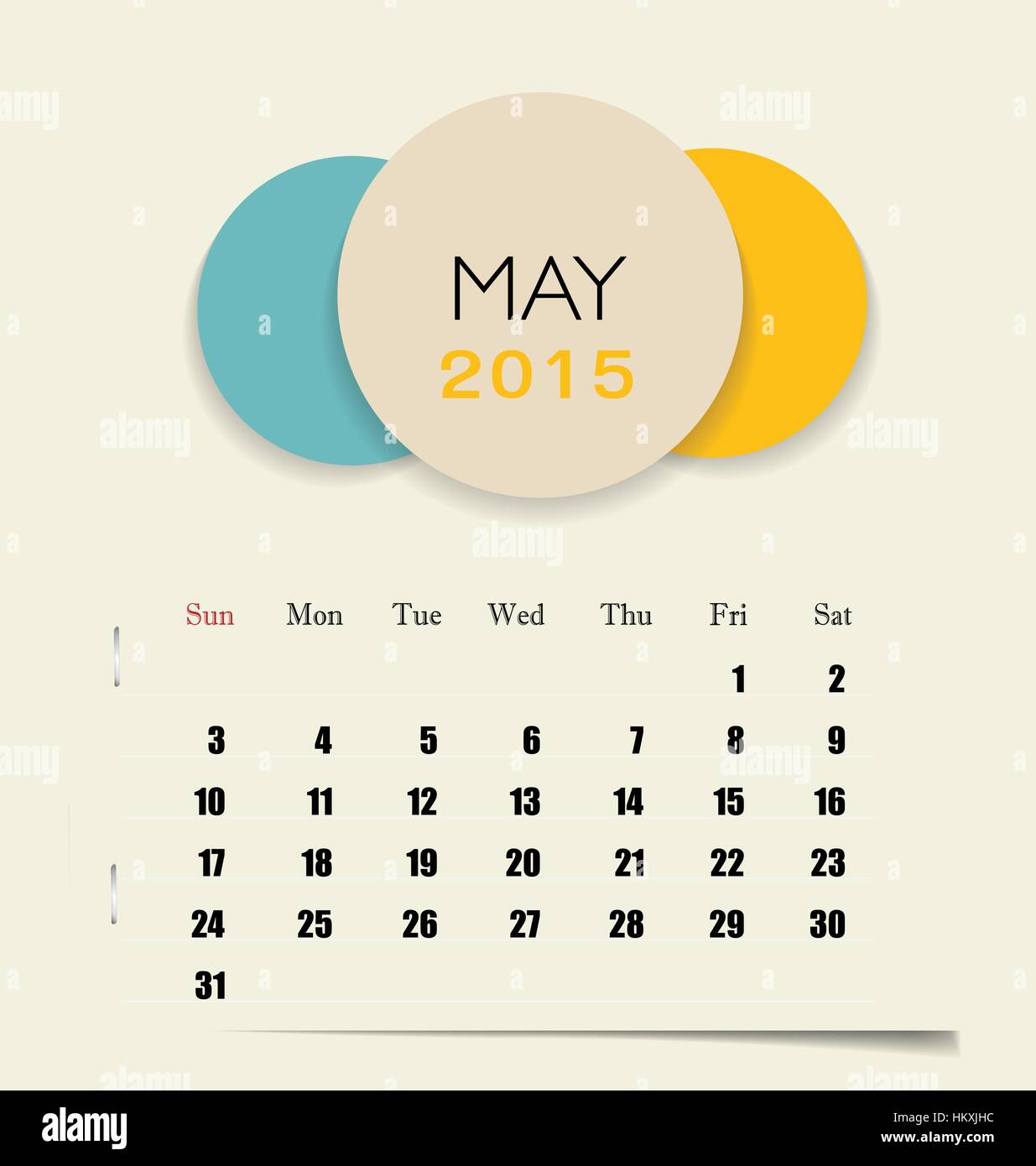 2015 calendar, monthly calendar template for May. Vector illustration ...