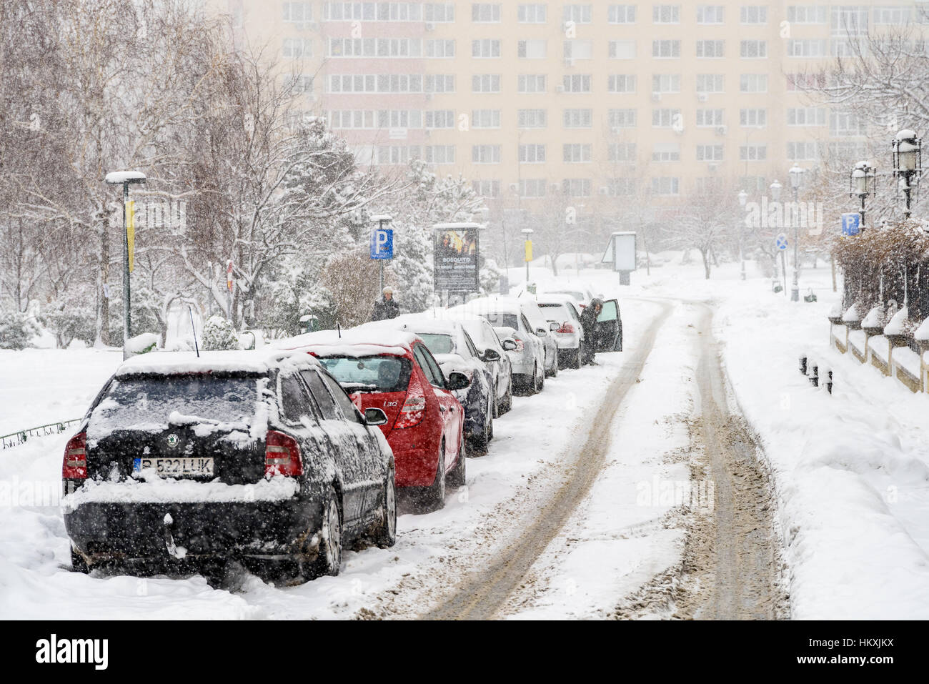 BUCHAREST, ROMANIA - JANUARY 06, 2017: Strong Blizzard Storm Covering ...