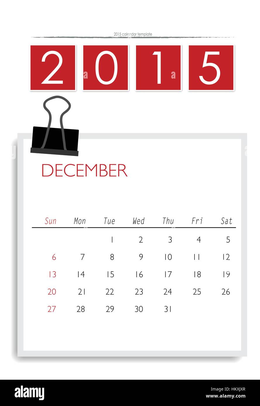 2015 calendar, monthly calendar template for December. Vector ...