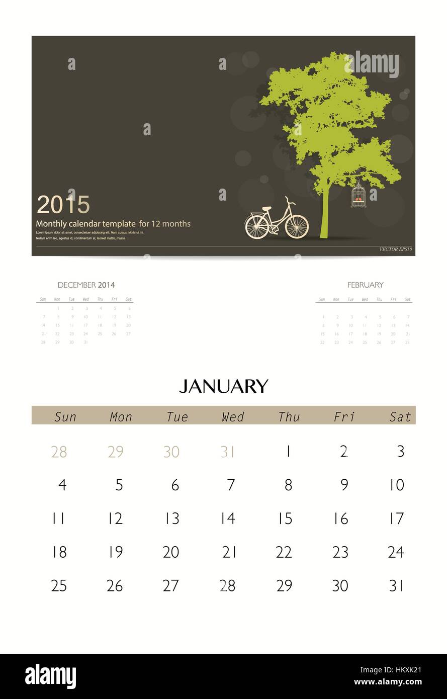 2015 calendar, monthly calendar template for January. Vector ...