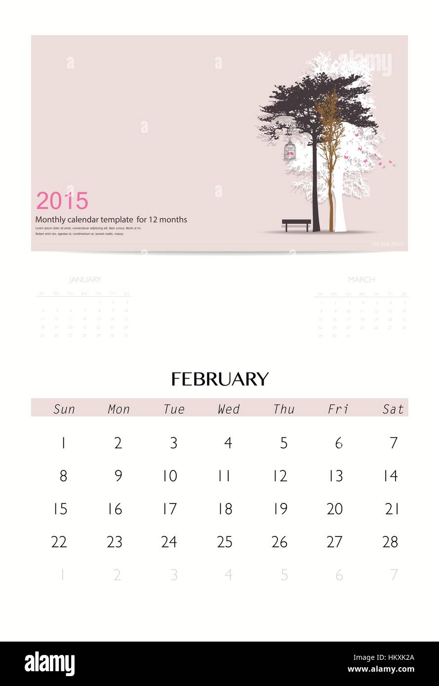 2015 calendar, monthly calendar template for February. Vector ...