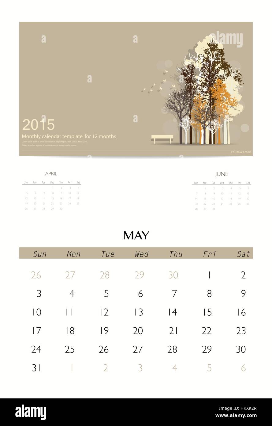 2015 calendar, monthly calendar template for May. Vector illustration ...
