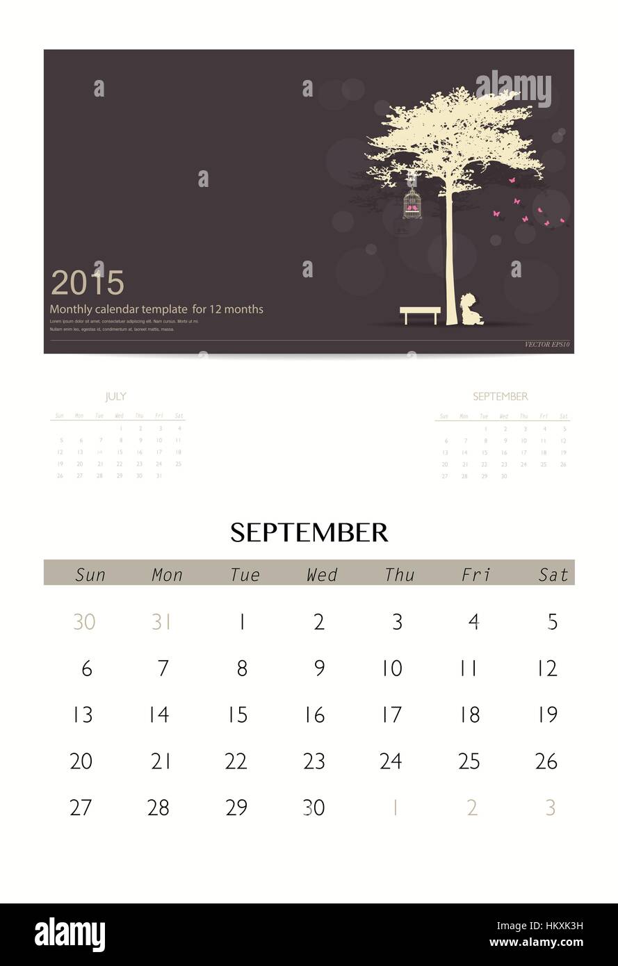 September 2015 calendar Stock Vector Images - Alamy