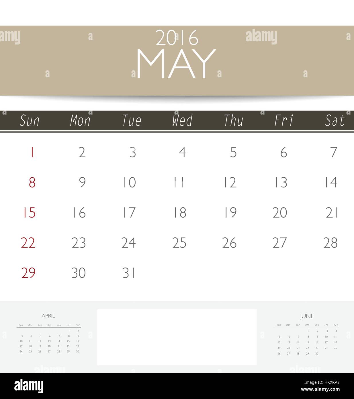 2016 calendar, monthly calendar template for May. Vector illustration ...