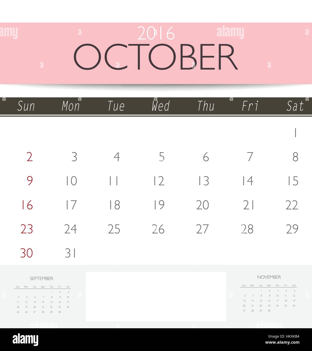 2016 calendar, monthly calendar template for October. Vector ...