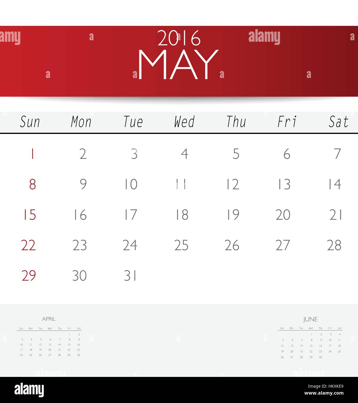 2016 calendar, monthly calendar template for May. Vector illustration ...