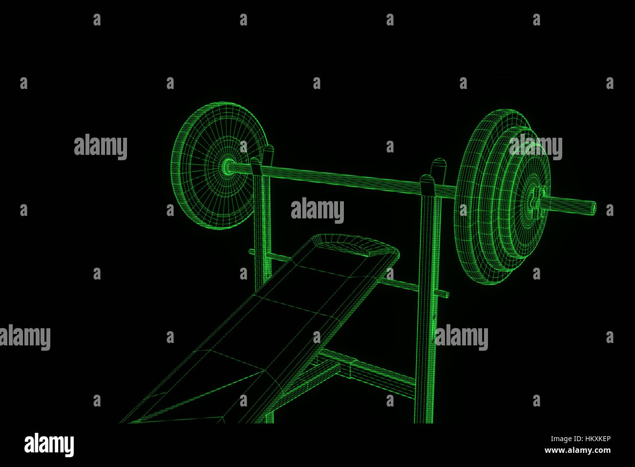 Gym Bench in Hologram Wireframe Style. Nice 3D Rendering Stock Photo ...