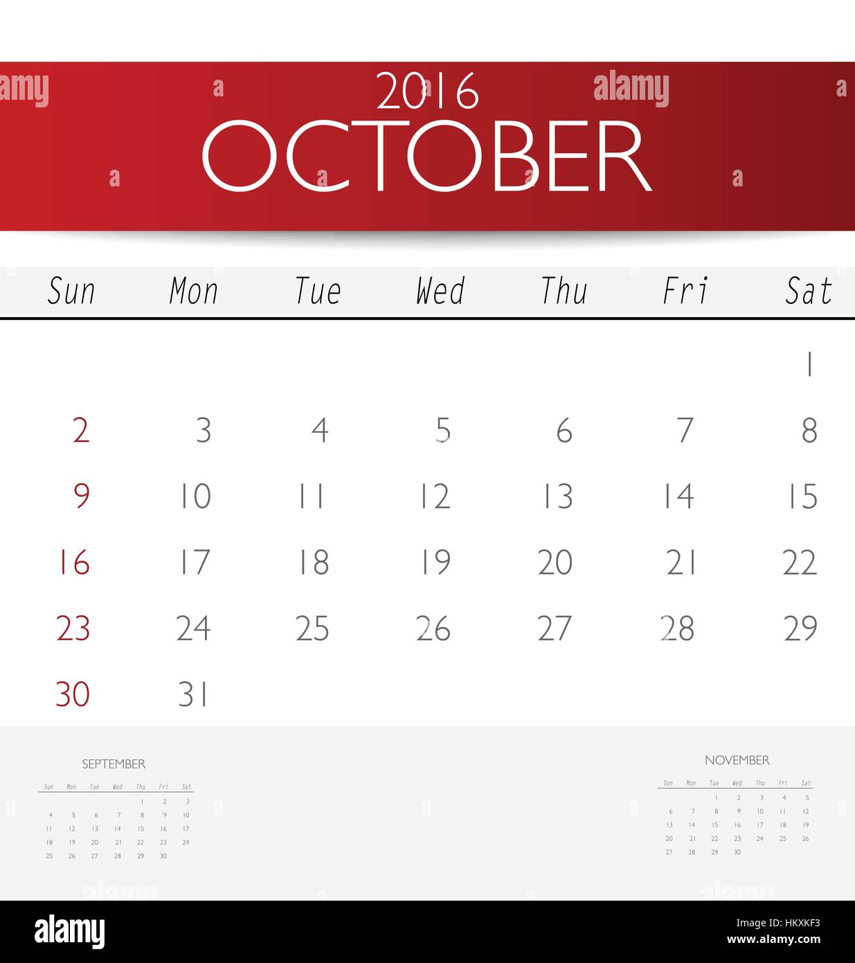 2016 calendar, monthly calendar template for October. Vector ...