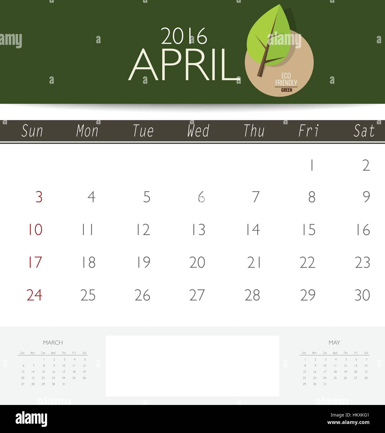 2016 calendar, monthly calendar template for April. Vector illustration ...