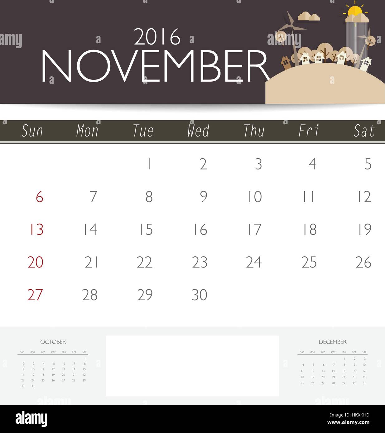 2016 calendar, monthly calendar template for November. Vector ...