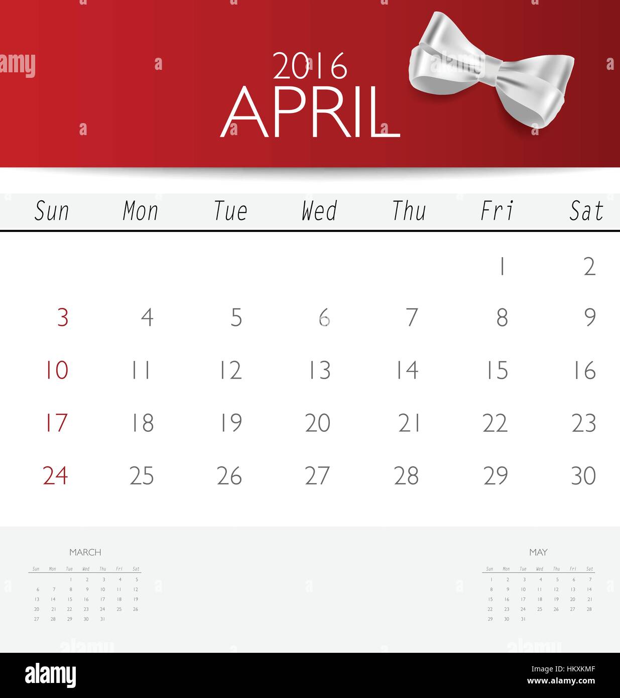 2016 calendar, monthly calendar template for April. Vector illustration ...