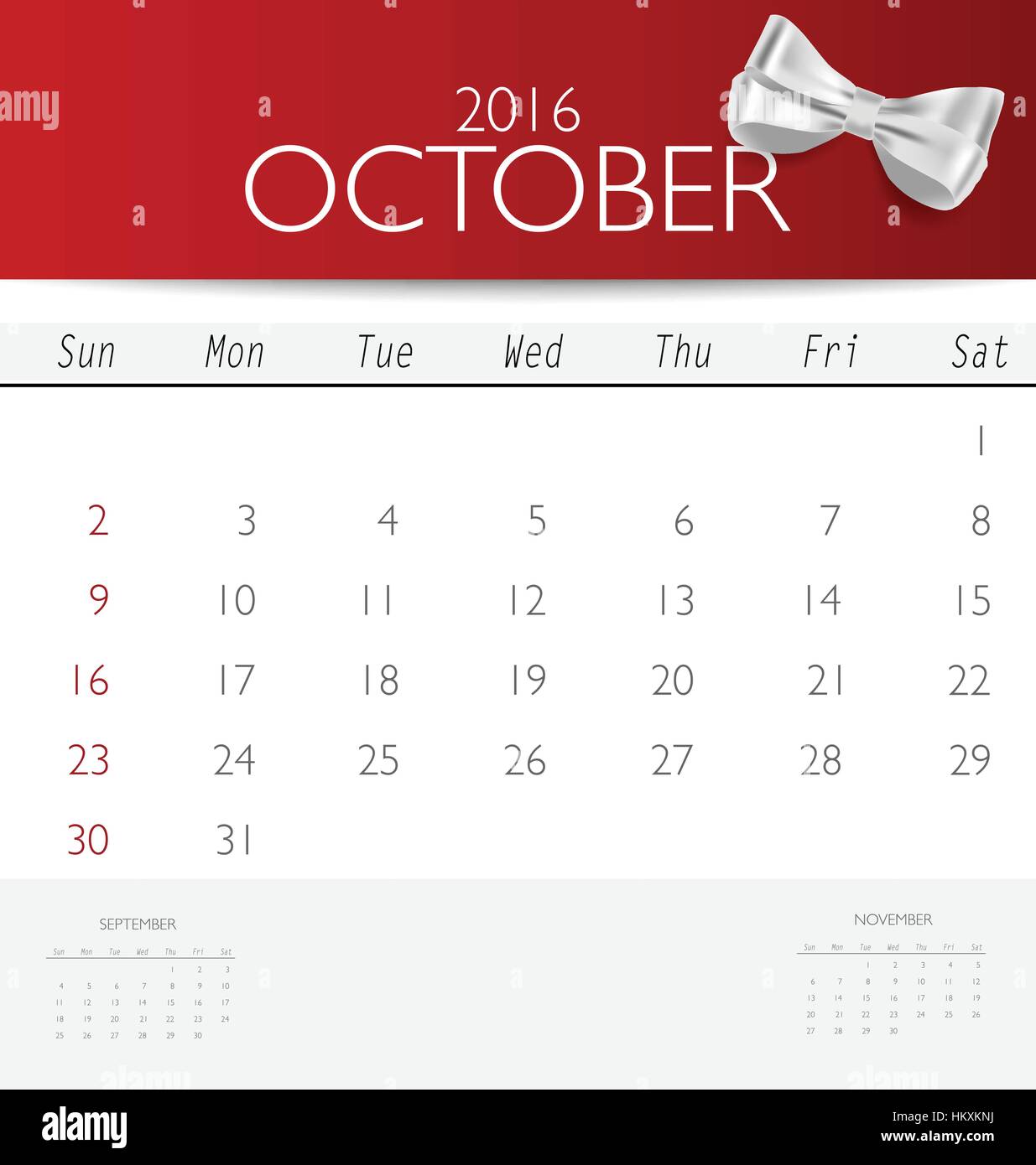 2016 calendar, monthly calendar template for October. Vector ...