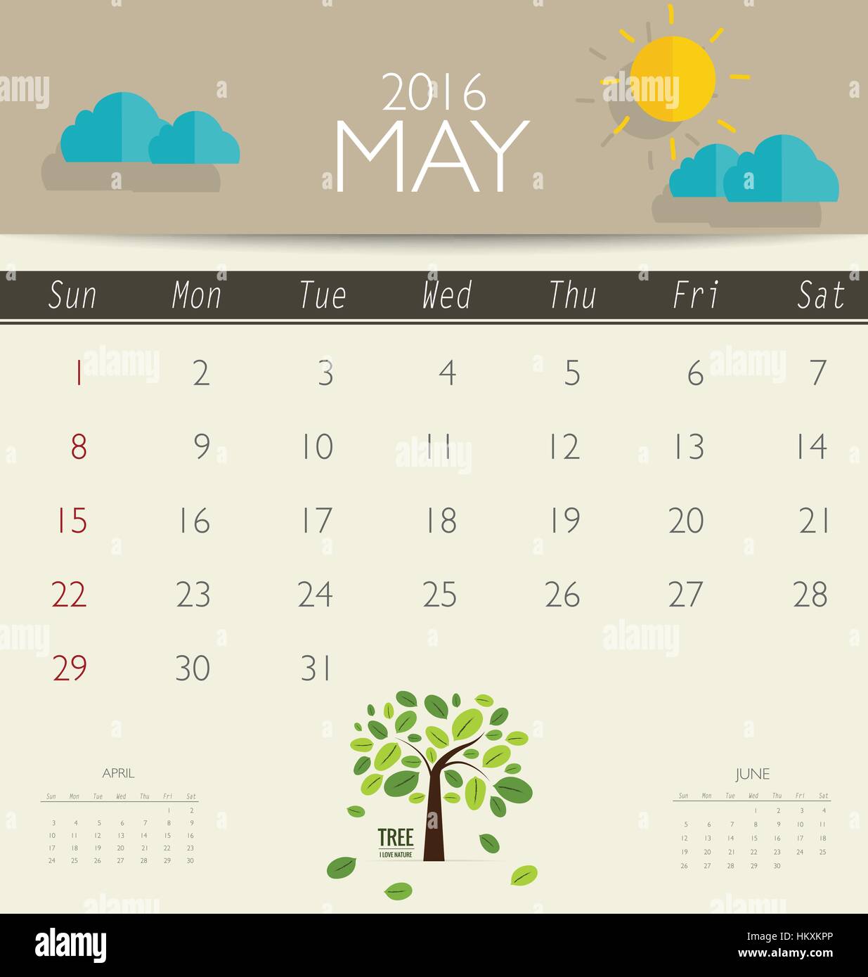 2016 calendar, monthly calendar template for May. Vector illustration ...