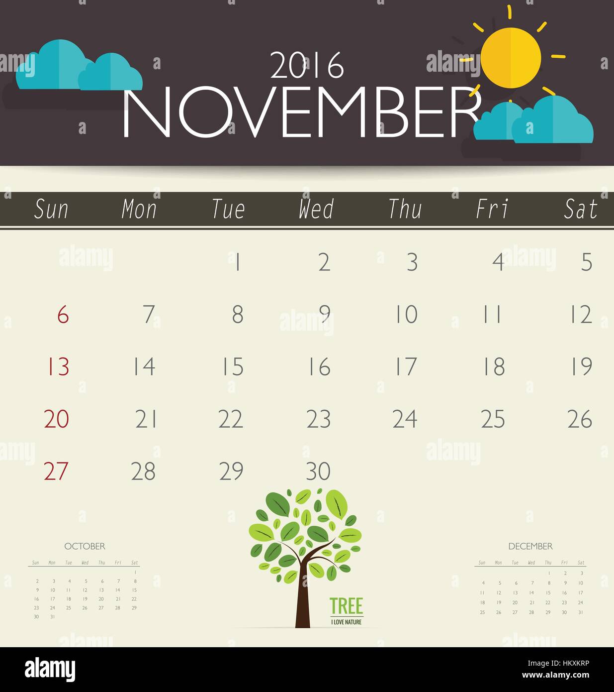 2016 calendar, monthly calendar template for November. Vector ...