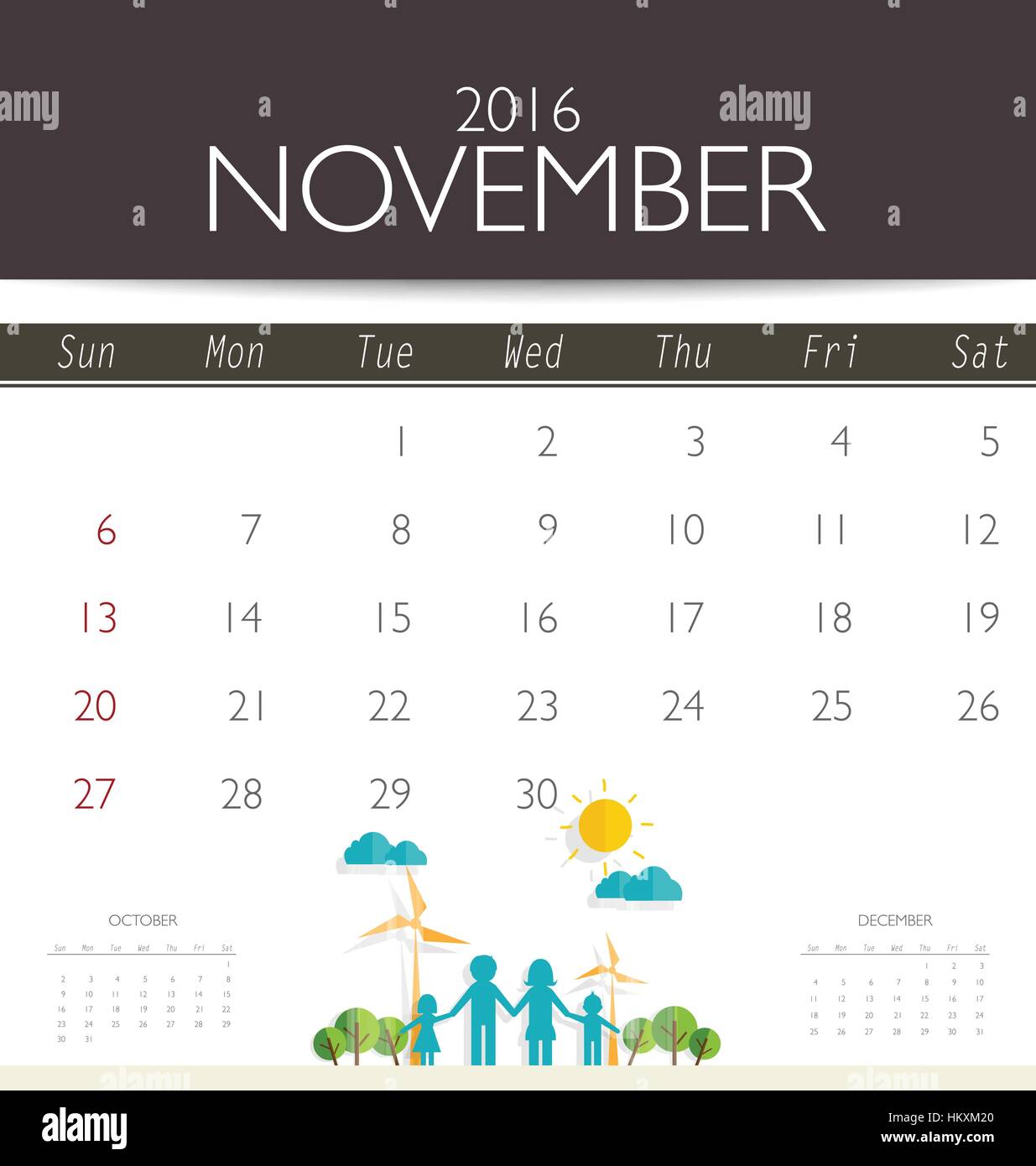 2016 calendar, monthly calendar template for November. Vector ...