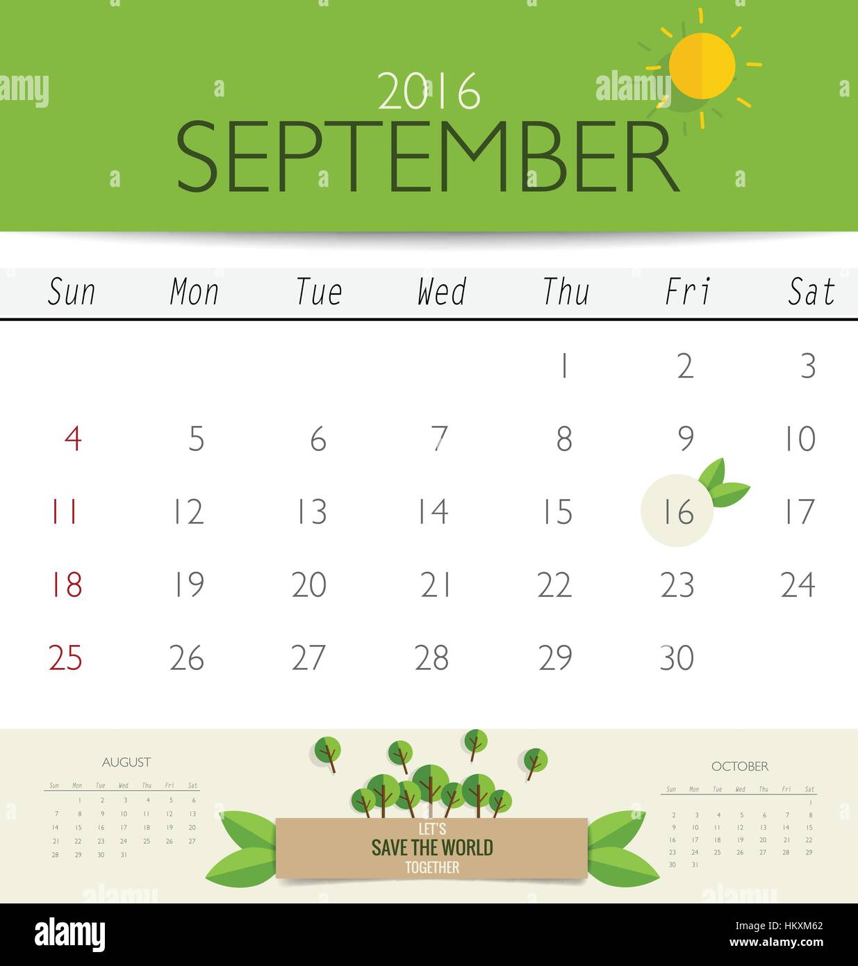 2016 calendar, monthly calendar template for September. Vector ...